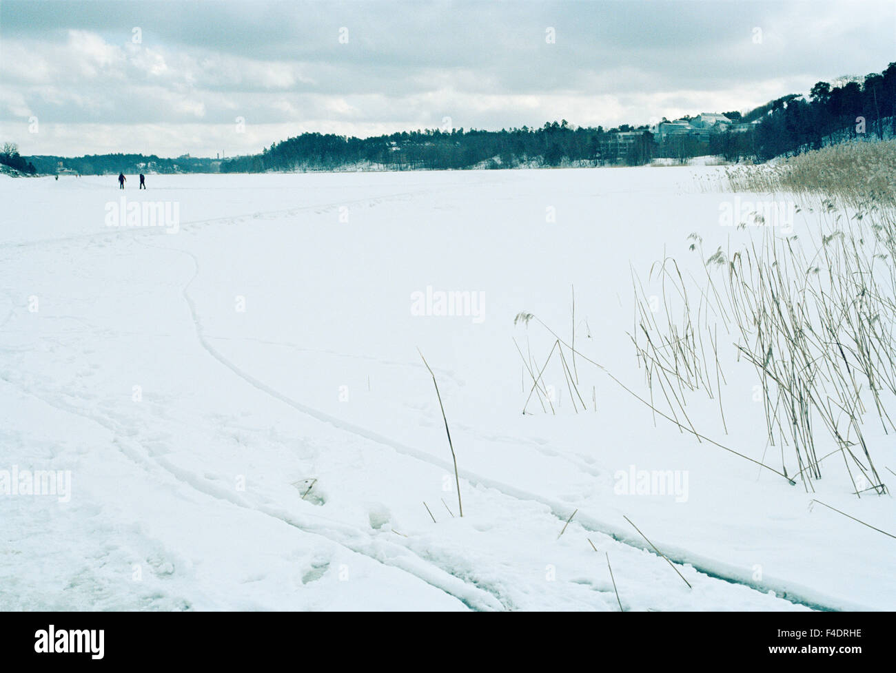 Snow on frozen lake Stock Photo - Alamy