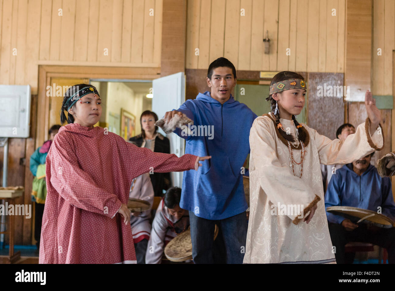 Russia, Chukotka, Chaplino Village, Chukchi people performing ...