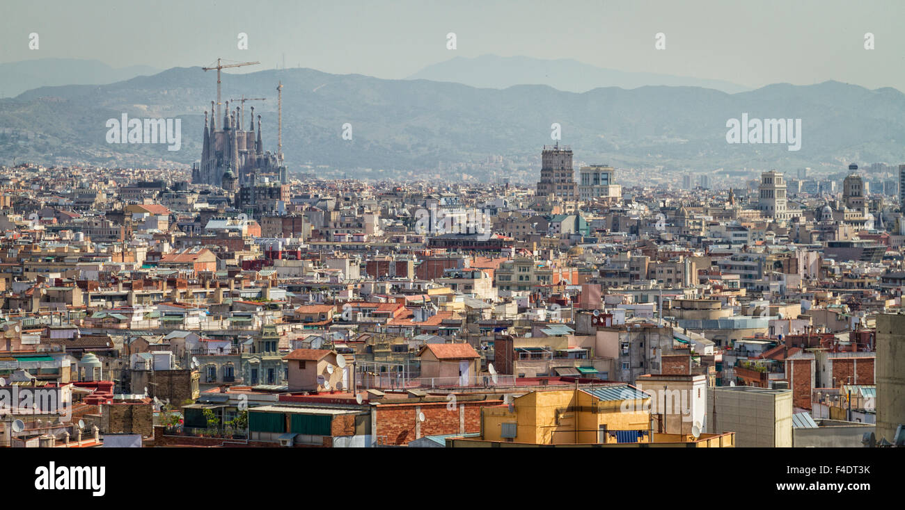 Spain, Barcelona. The skyline as seen from the steps of the Palau ...