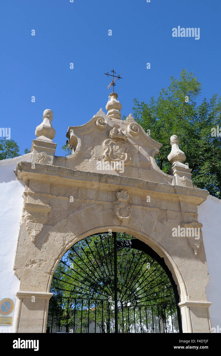 Europe, Spain, Andalusia, Malaga Province. Entrance gate with intricate ...