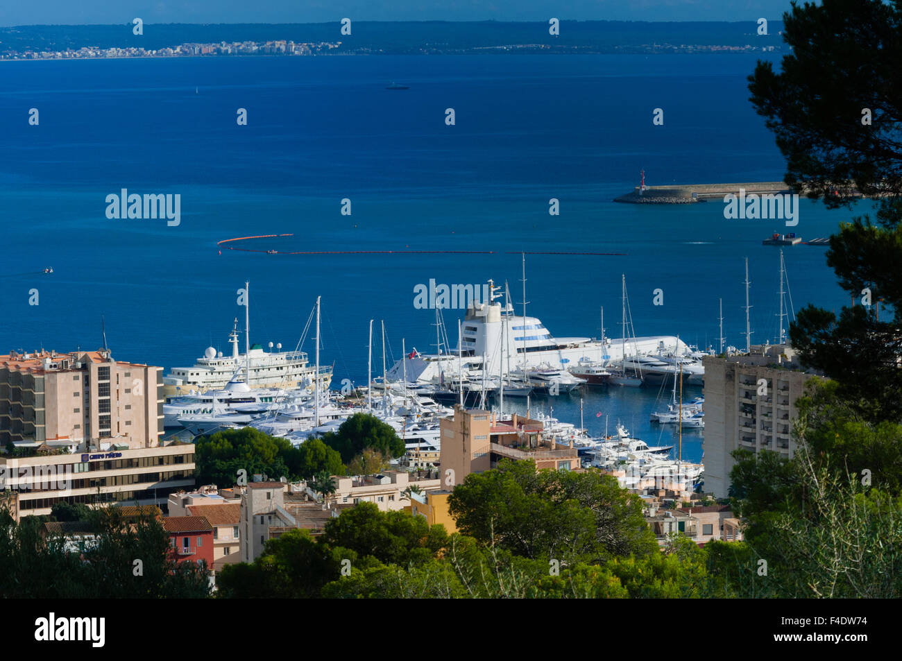 Palma de Majorca harbor bay from Bellver Castle, Palma de Mallorca ...