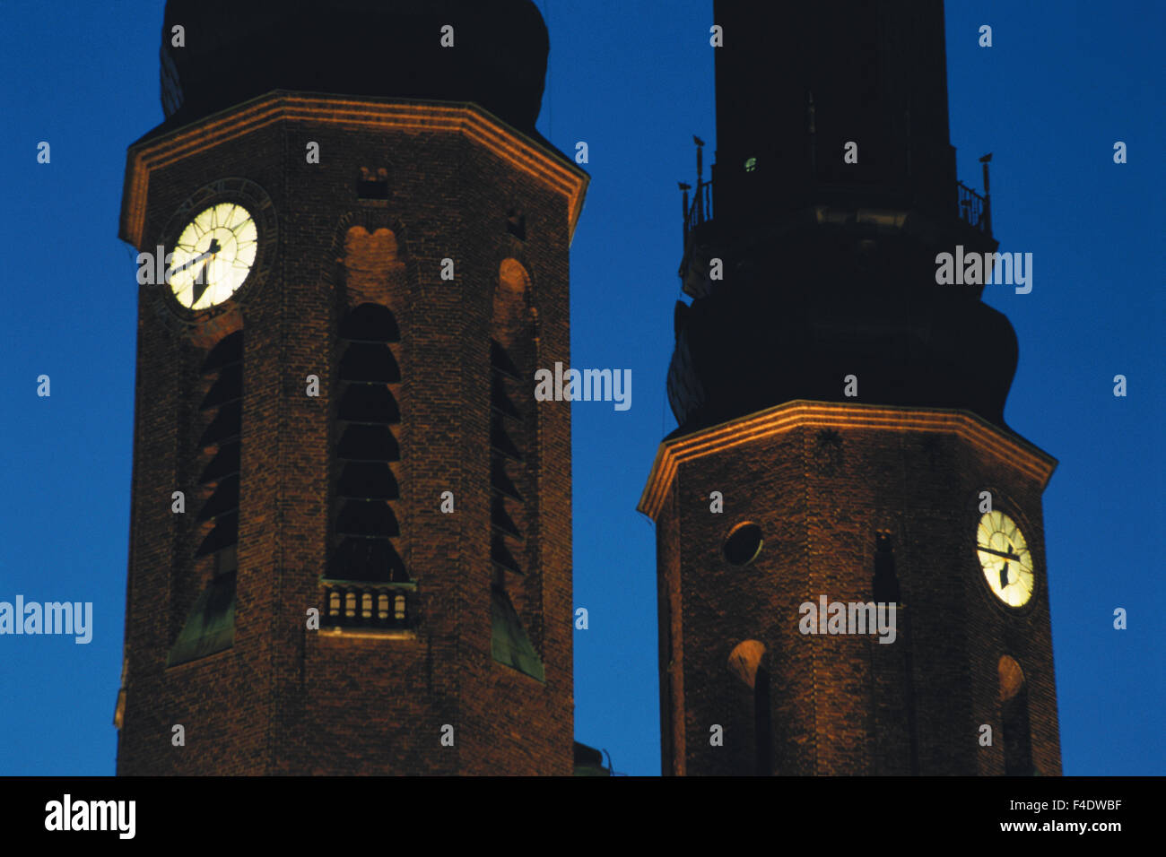Sweden, Stockholm, Clock towers of Hogalid church. (Large format sizes ...