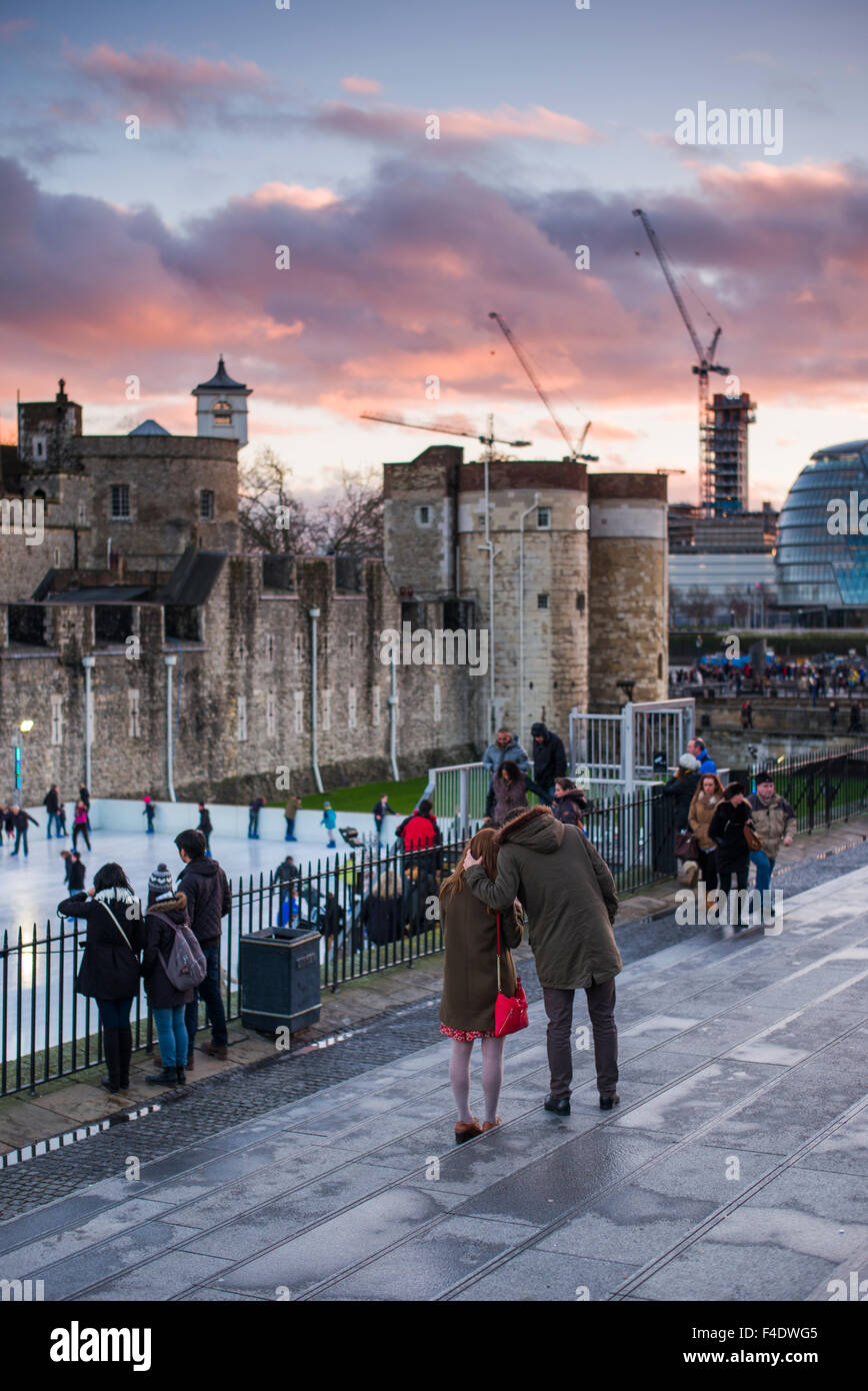England, London, ice skating by Tower of London, dusk Stock Photo - Alamy