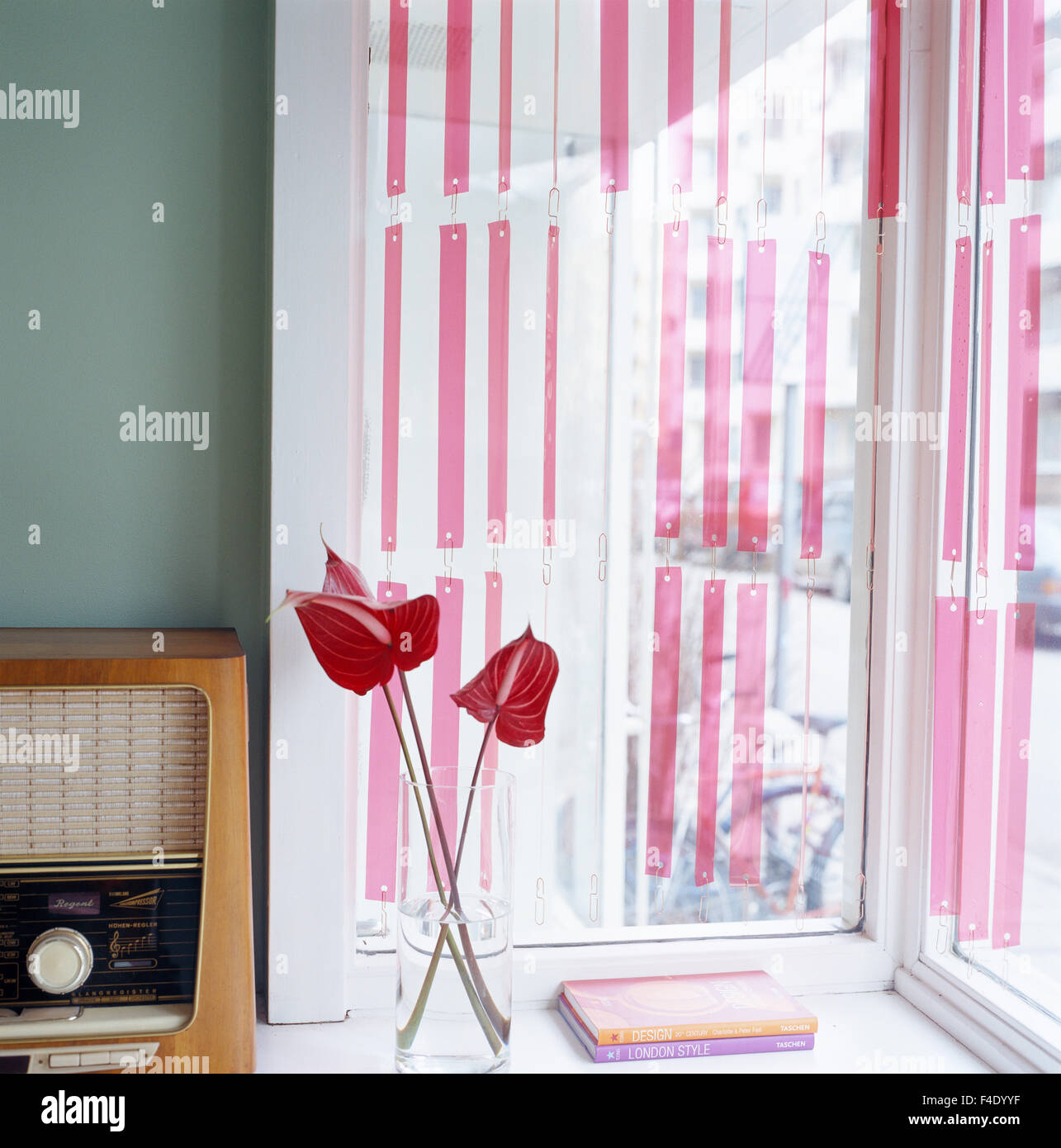Flowers and an old radio in a window, Sweden Stock Photo - Alamy