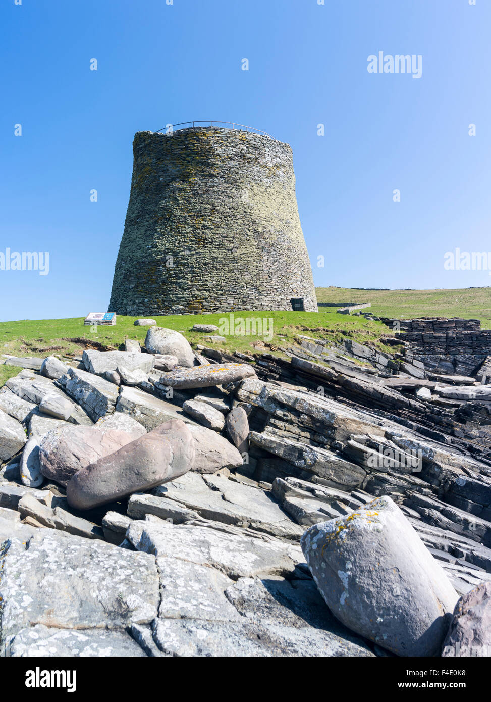 Broch of Mousa on the isle of Mousa, Scotland. It is considered one of ...