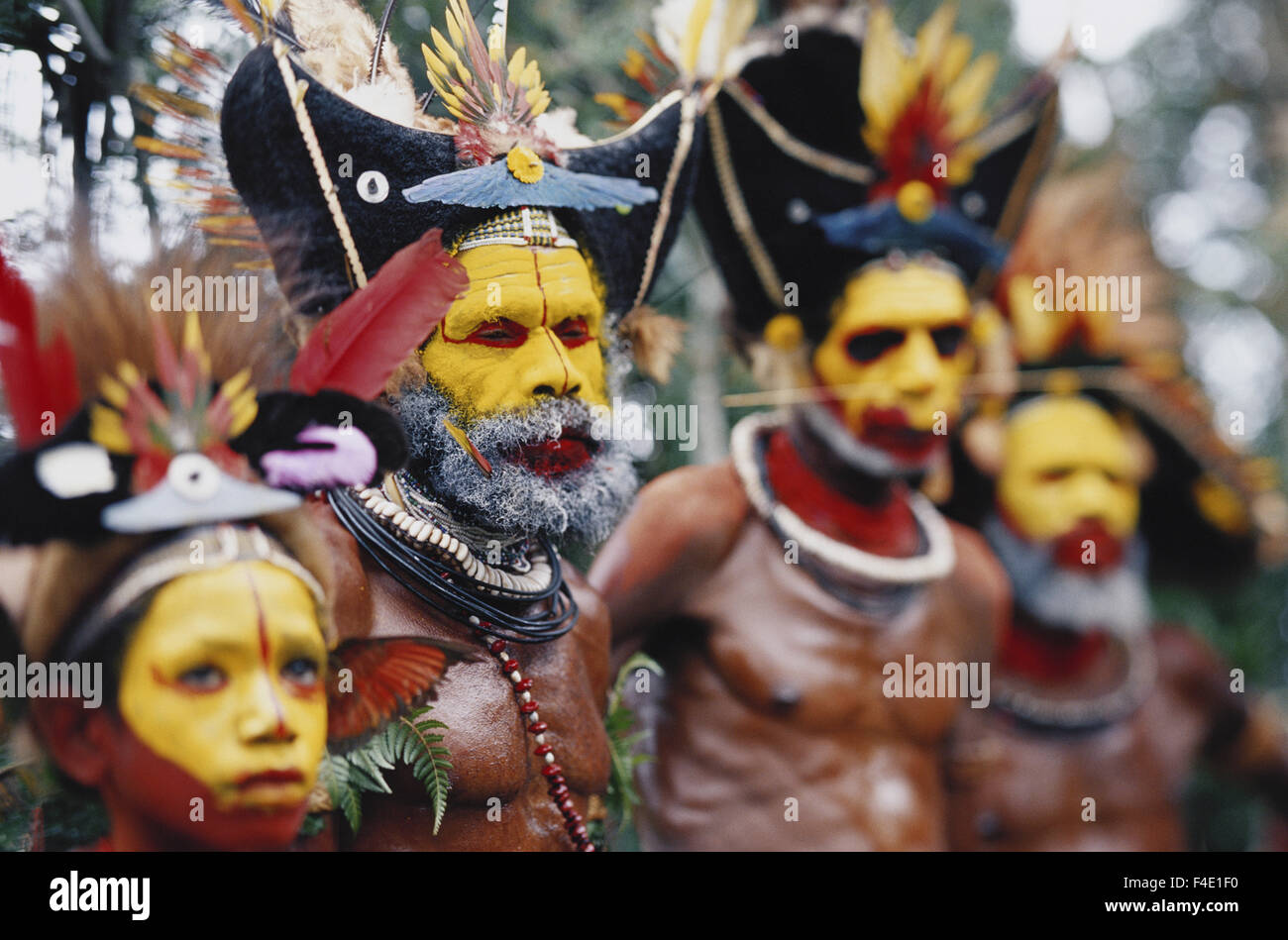 Papua New Guinea, Tari valley, Group of Huli Wigmen. (Large format ...
