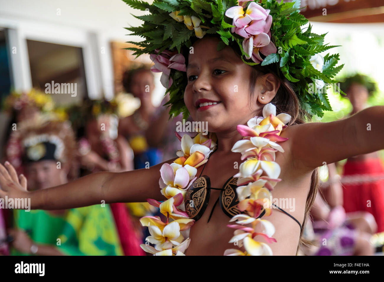 Pacific Ocean, French Polynesia, Society Islands, Raiatea. Young girl ...