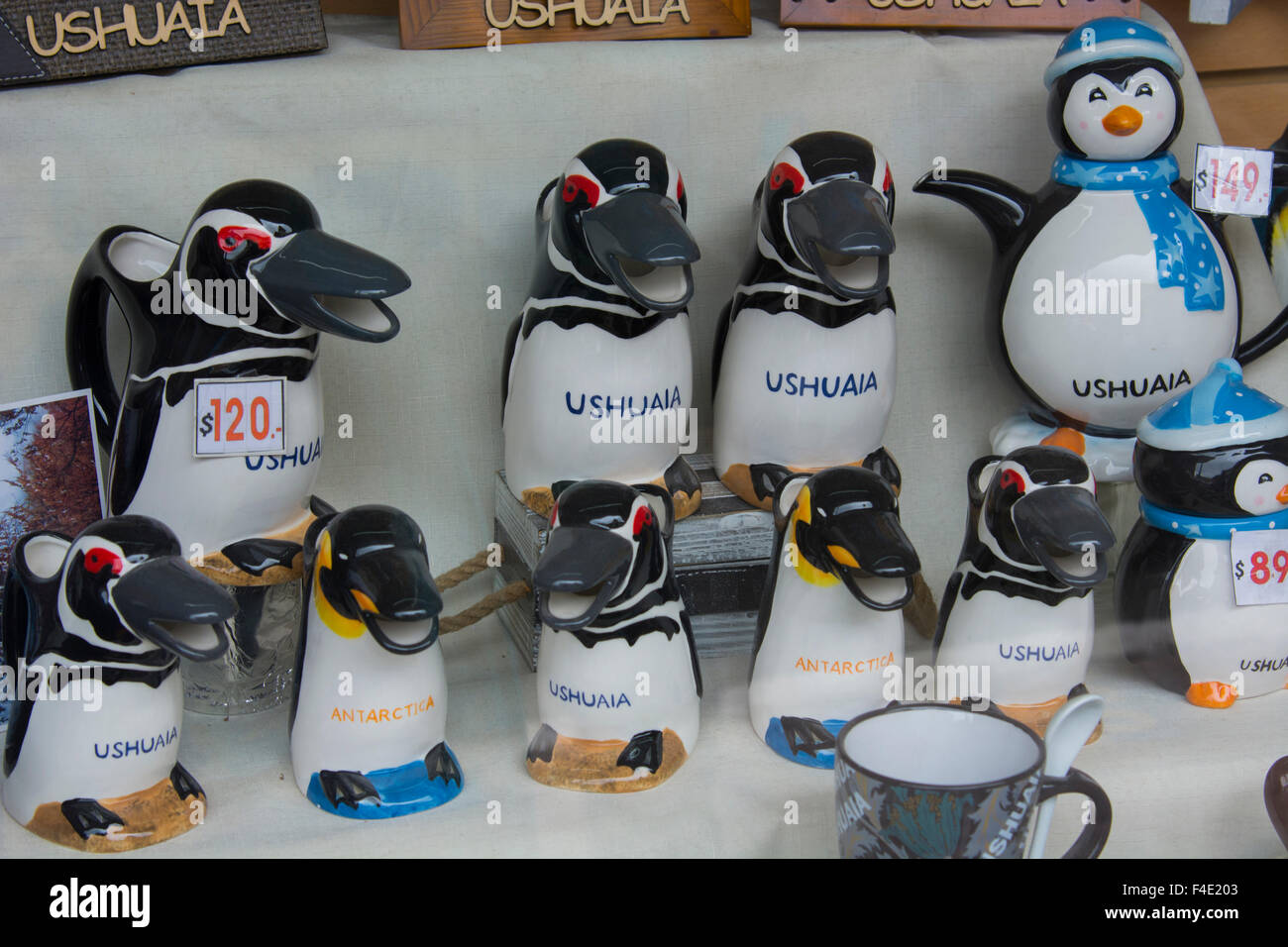 Argentina. Tierra del Fuego. Ushuaia. Souvenir penguin-shaped pitchers ...