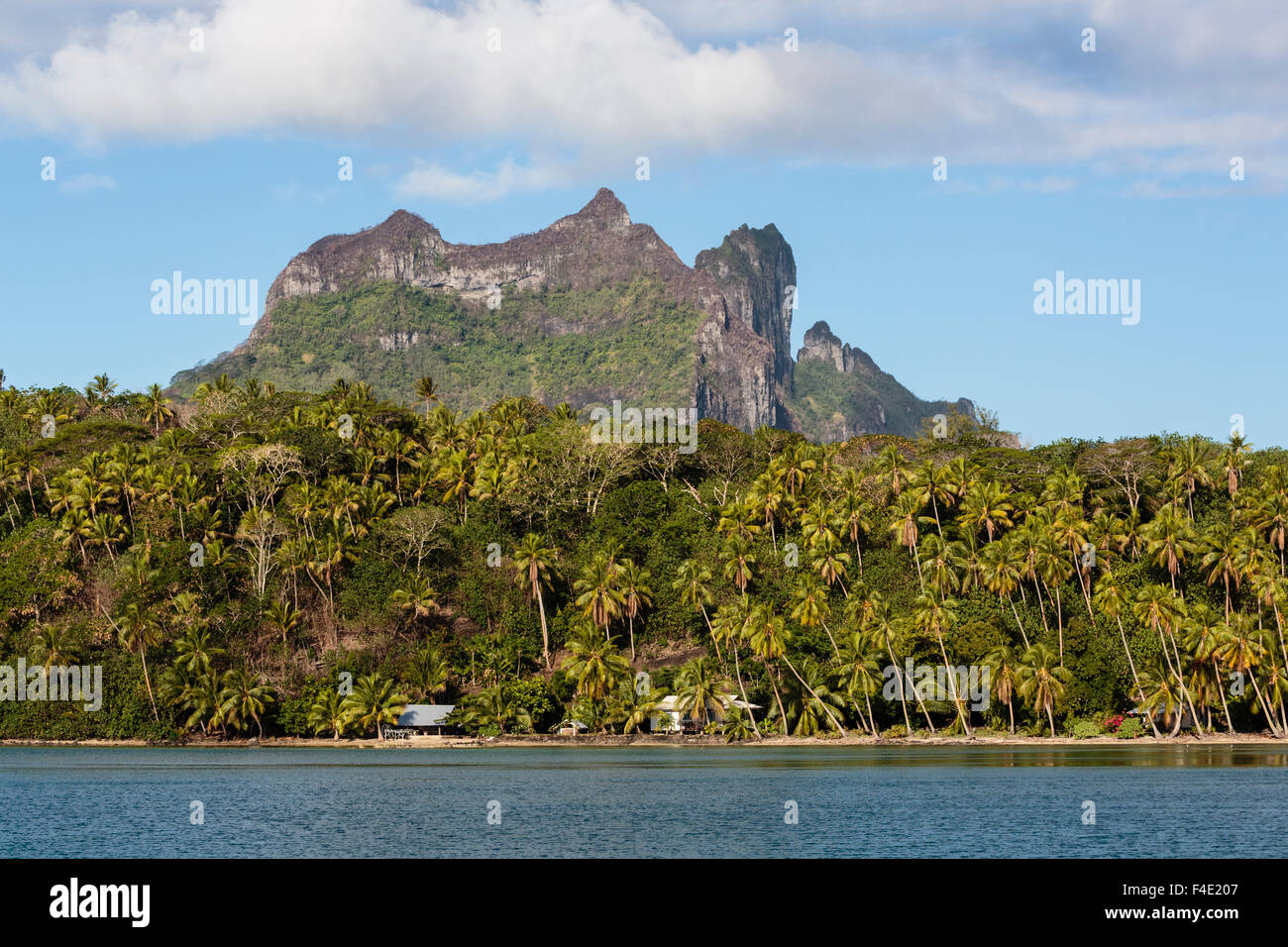 Pacific Ocean, French Polynesia, Society Islands, Motu Tautau. View of Bora Bora's Mount Otemanu ...