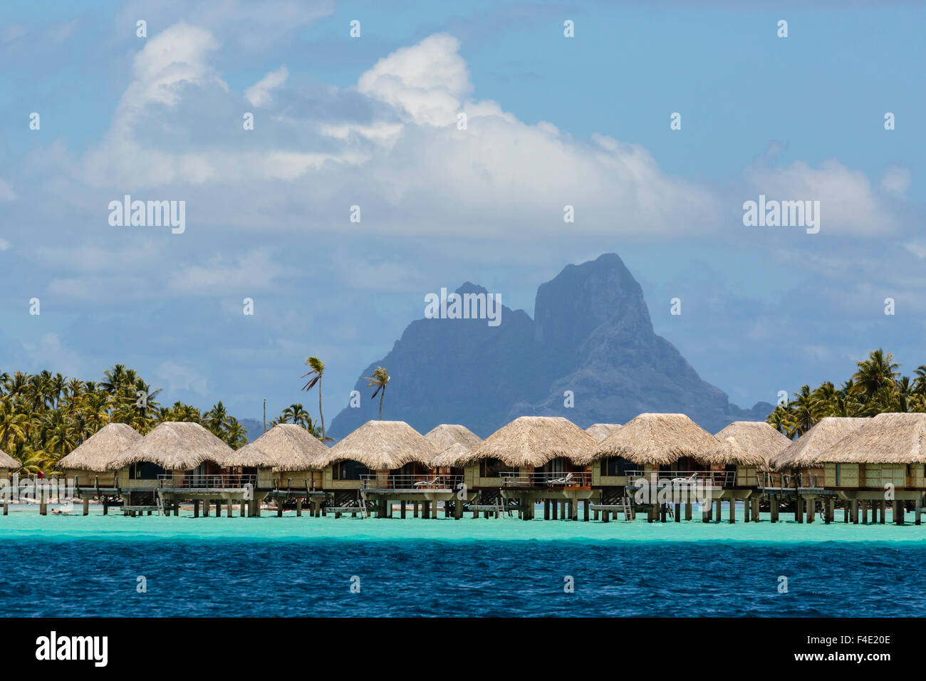 Pacific Ocean, French Polynesia, Society Islands, Motu Tautau. Stilted ...