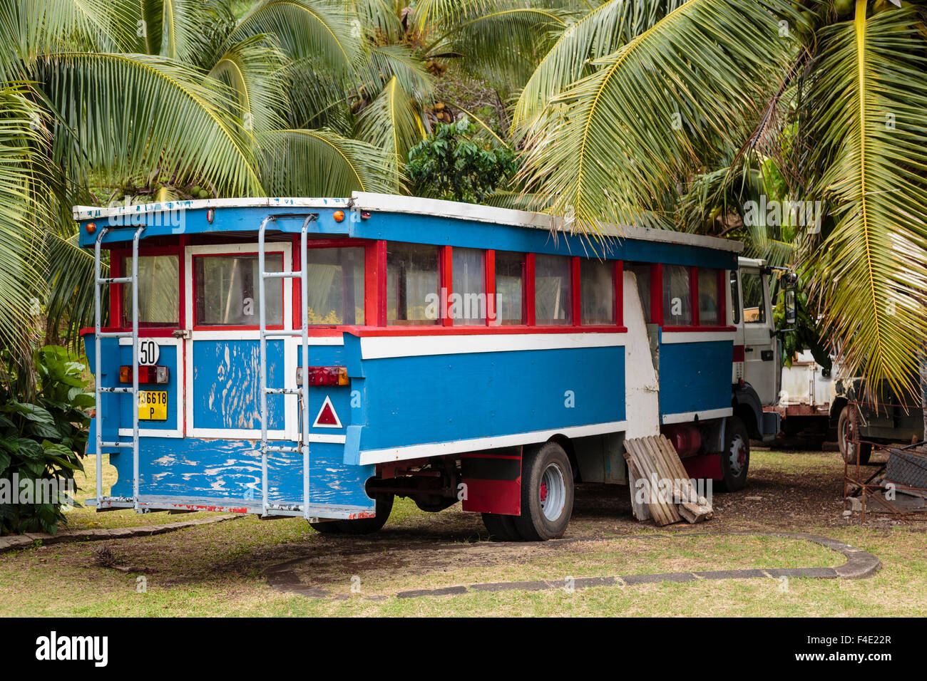 Pacific Ocean, French Polynesia, Society Islands, Raiatea. Old painted ...