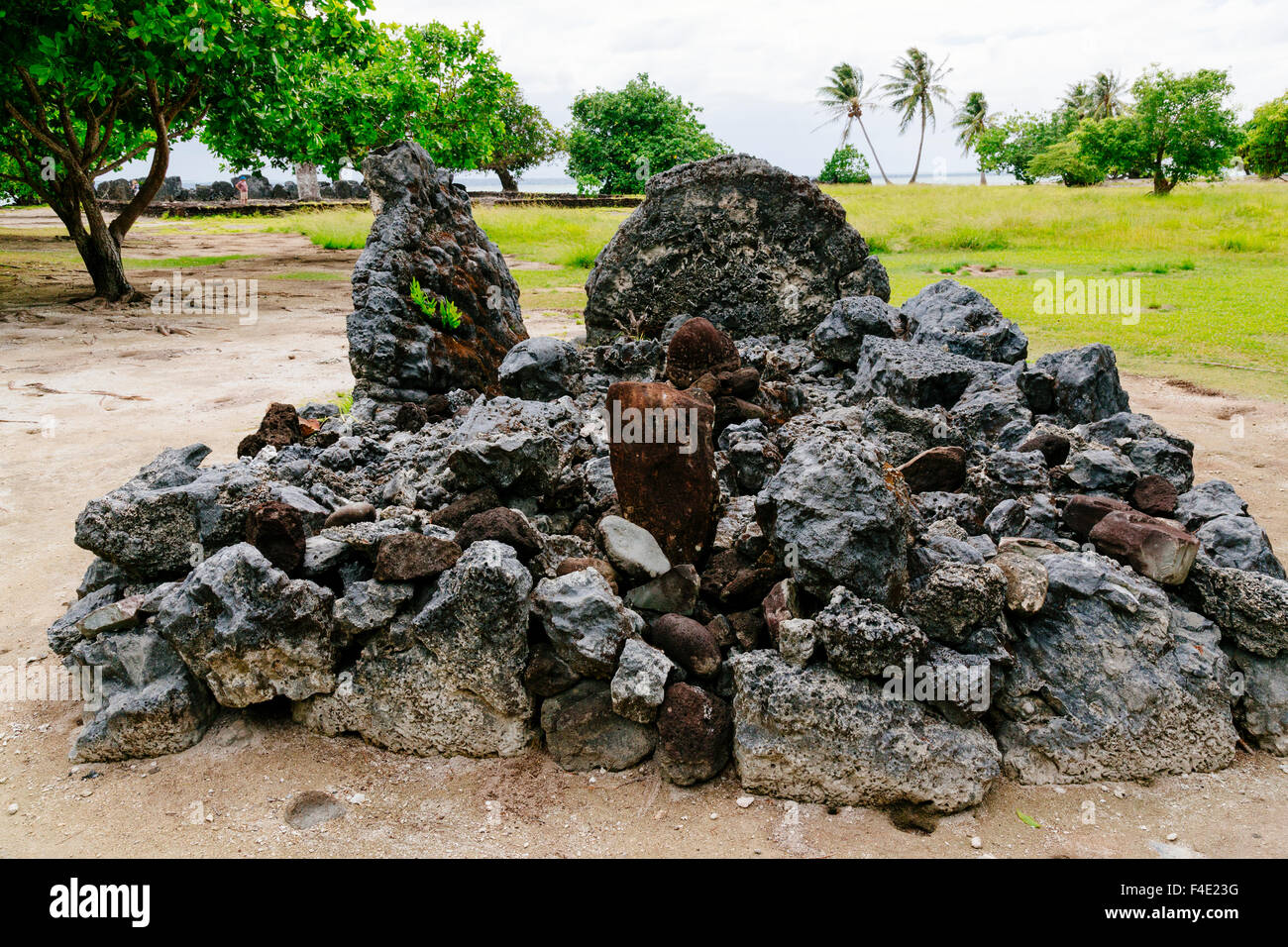 Pacific Ocean, French Polynesia, Society Islands, Raiatea. Altar at ...