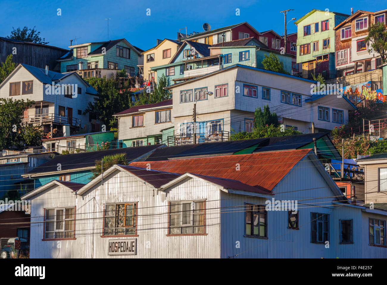 Chile, Chiloe Island, Castro, town buildings Stock Photo - Alamy
