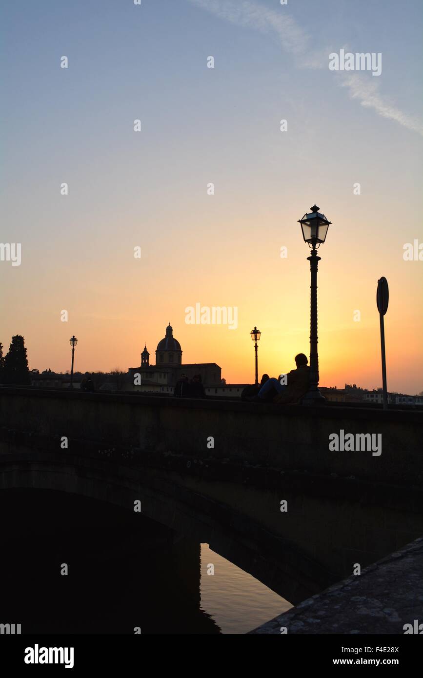Sunset over the river Arno in Florence Italy Stock Photo - Alamy