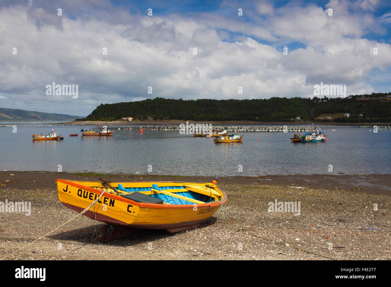Chile, Chiloe Island, Queilen, town harbor Stock Photo - Alamy