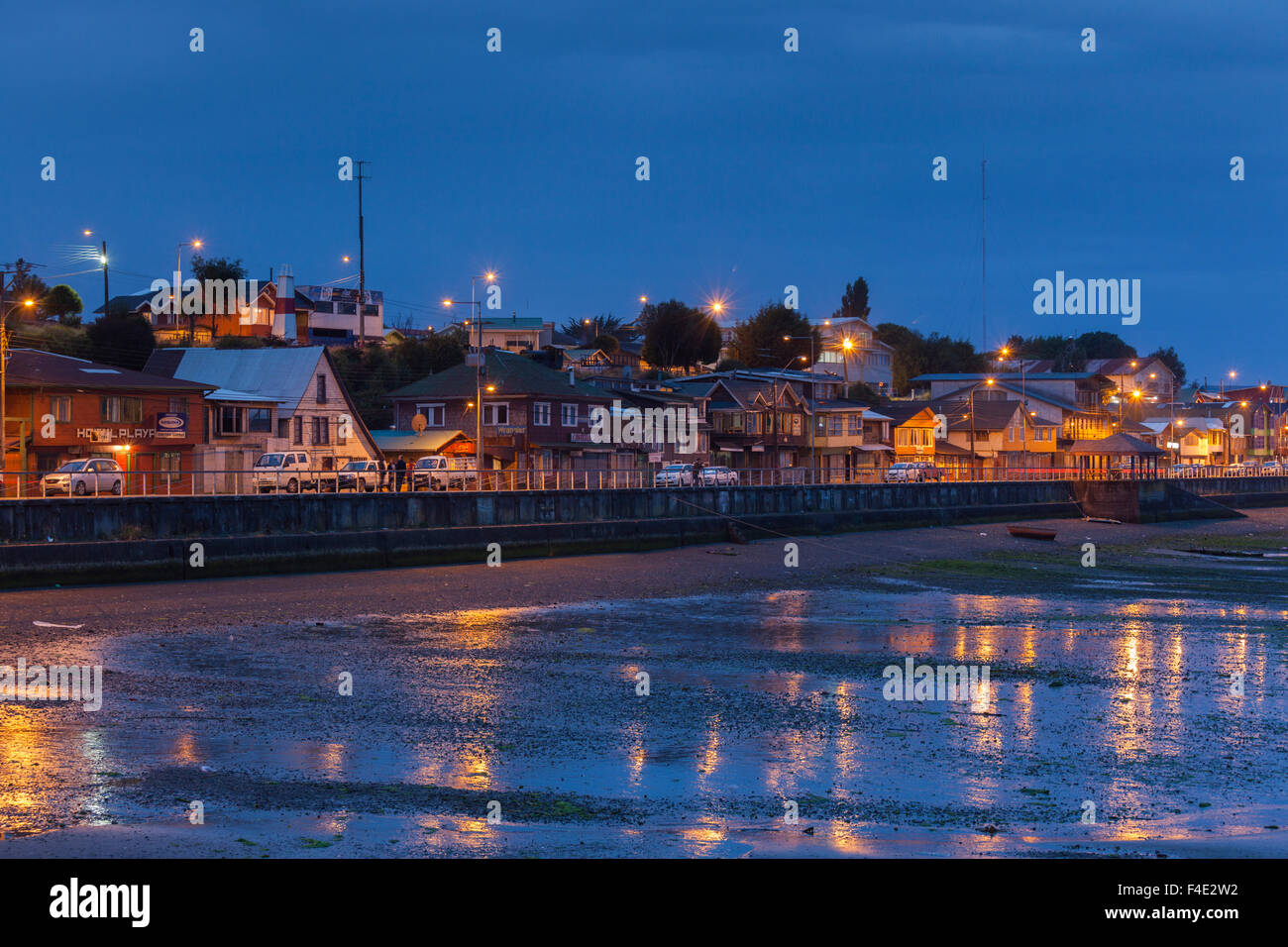 Chile, Chiloe Island, Quellon, waterfront at dusk Stock Photo - Alamy