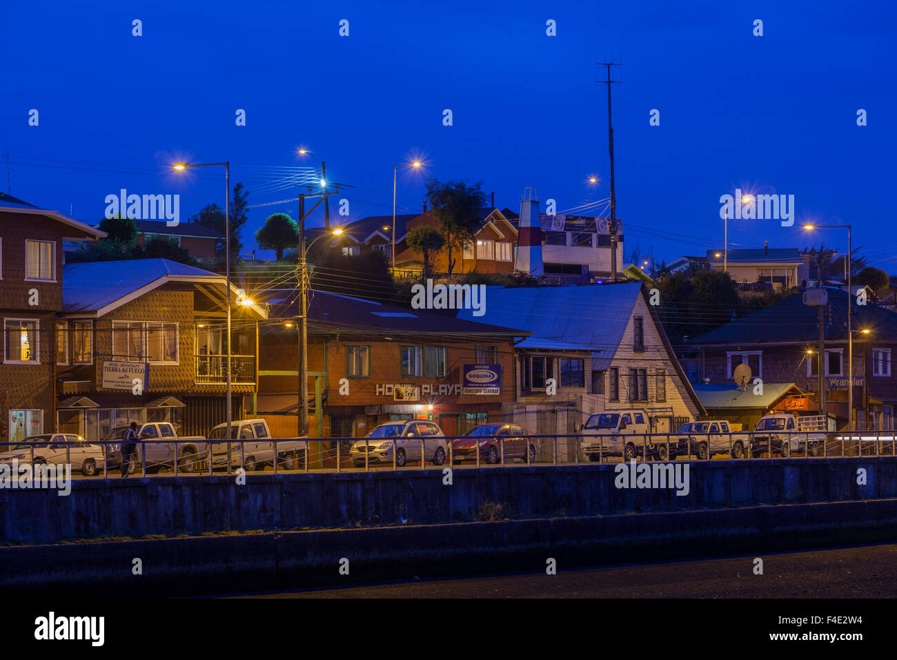 Chile, Chiloe Island, Quellon, waterfront at dusk Stock Photo - Alamy