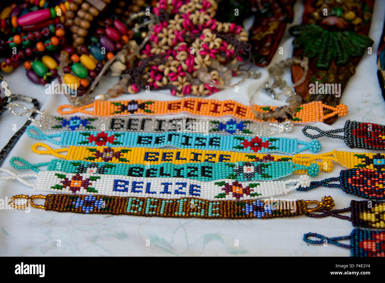 Belize, near Belize City. Altun Ha, beaded handicraft bracelets (Large format sizes available ...