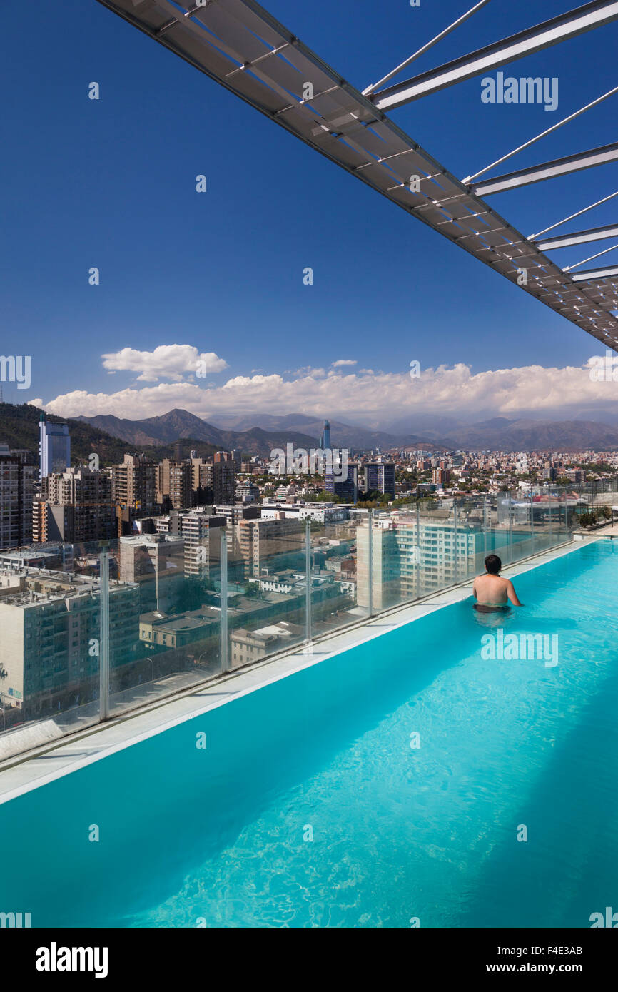 Chile, Santiago, elevated city view towards the Gran Torre Santiago ...