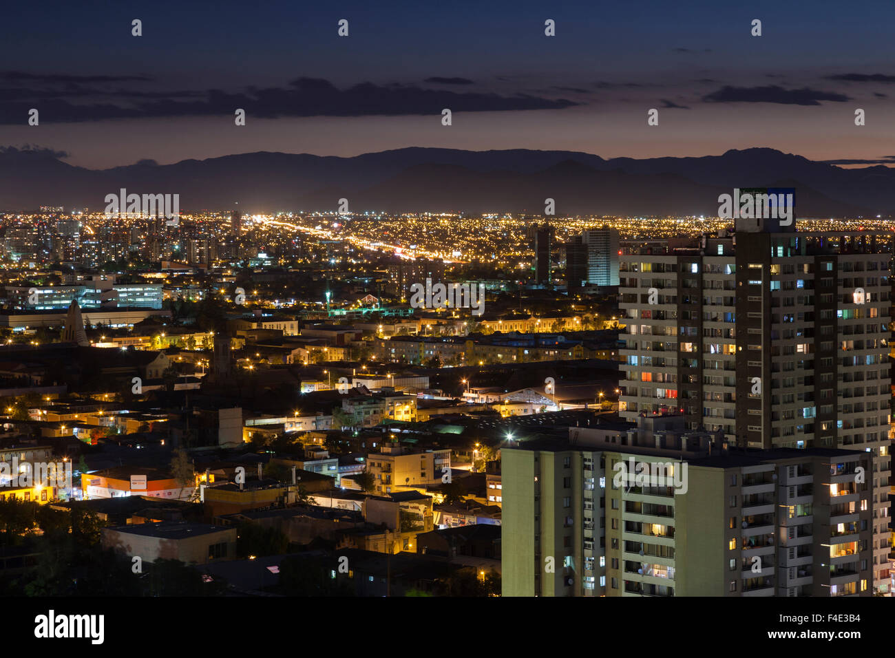 Chile, Santiago, elevated city view at dusk Stock Photo - Alamy