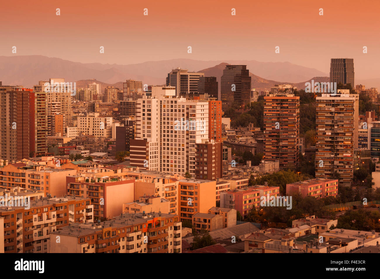 Chile, Santiago, elevated city view towards the Gran Torre Santiago ...