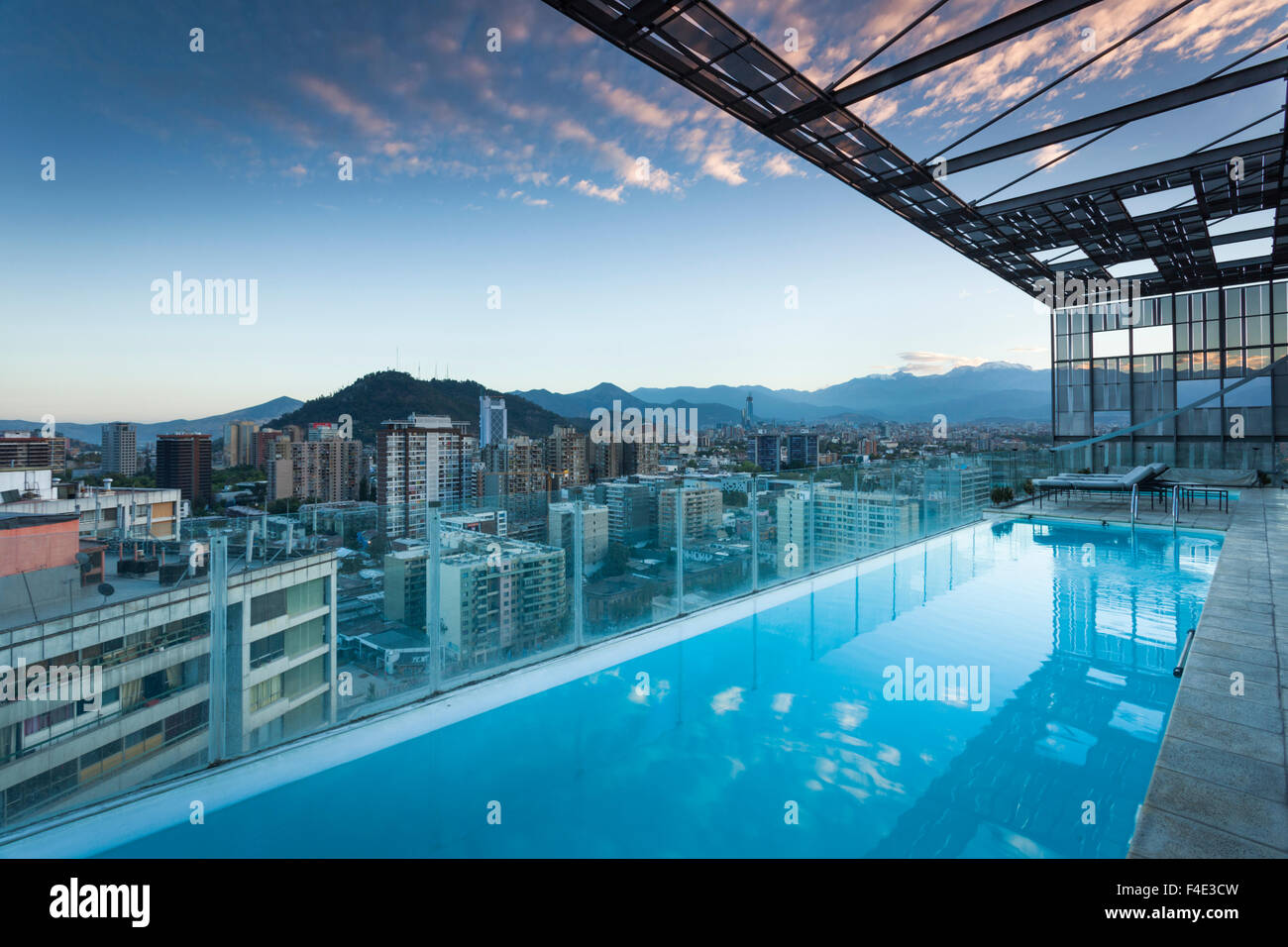 Chile, Santiago, elevated city view towards the Gran Torre Santiago ...