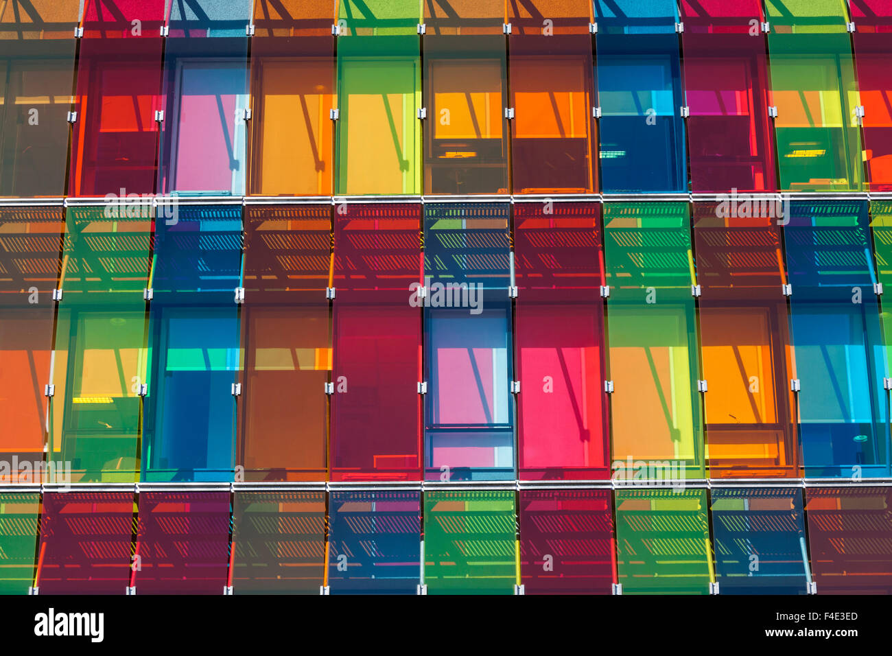 Chile, Santiago, Providencia, multicolored commercial building detail ...