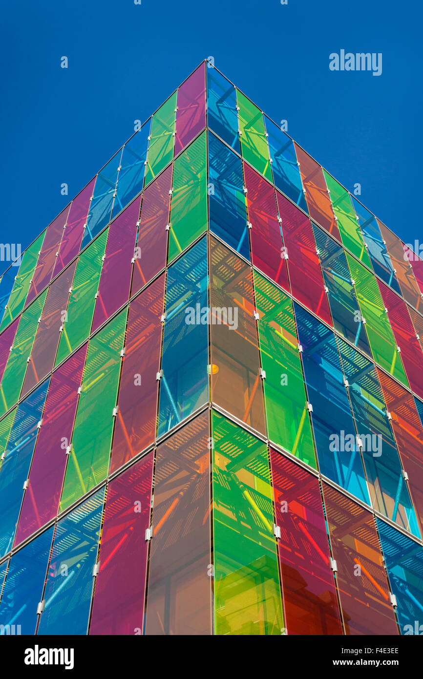 Chile, Santiago, Providencia, multicolored commercial building detail ...