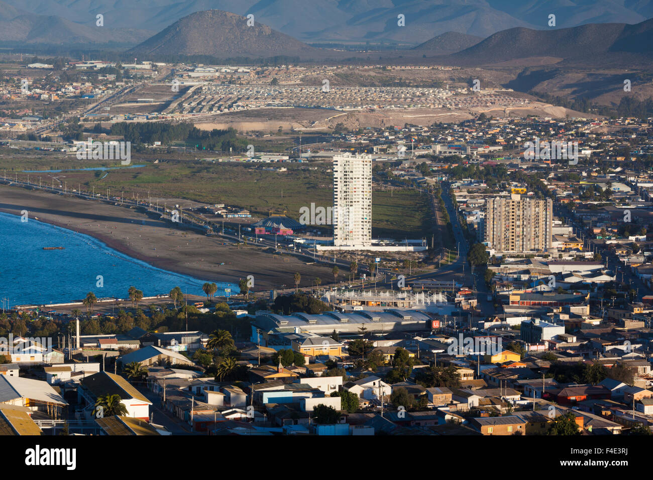 Chile, Coquimbo, elevated city view from the Cruz del III Milenio cross ...