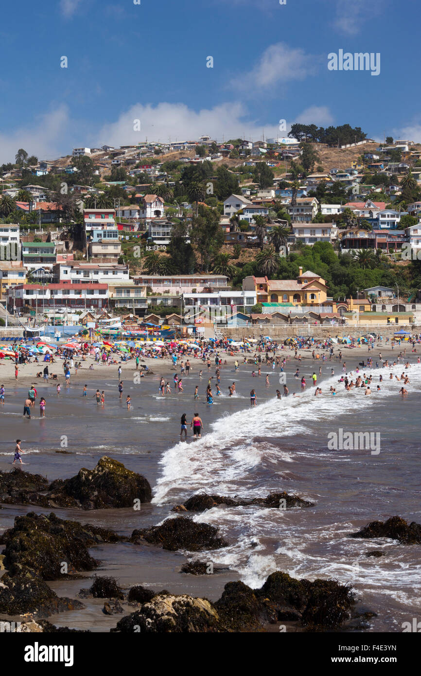 Chile, Cartagena, elevated beach view, Playa Chica Stock Photo - Alamy