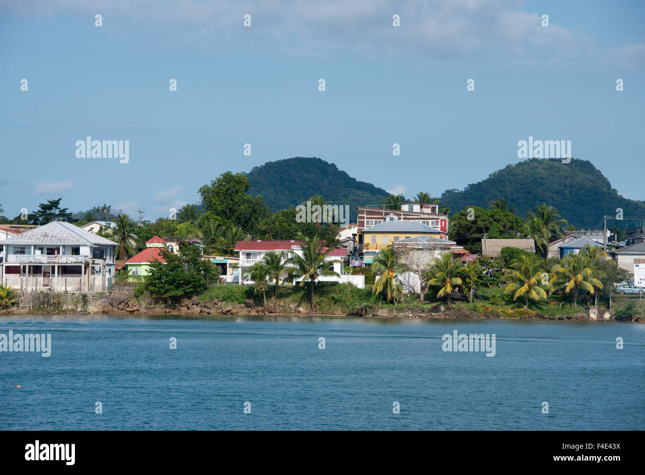Belize, District of Toledo, Punta Gorda. Waterfront view of the port ...