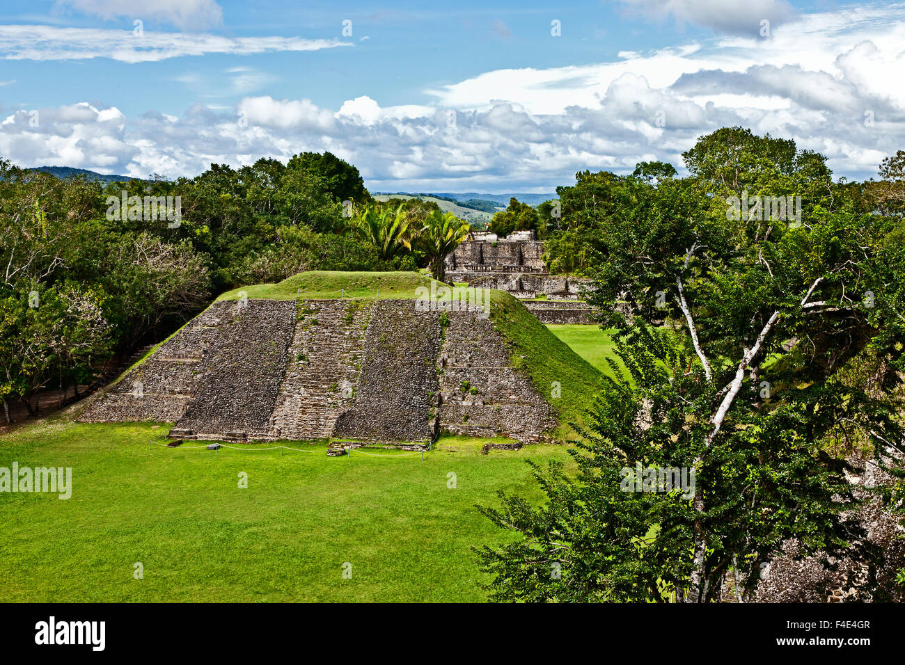 View from the top of El Castillo, a pyramid in the Mayan archeological ...