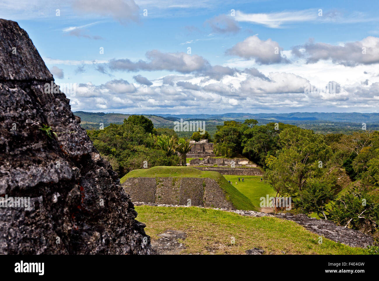View from the top of El Castillo, a pyramid in the Mayan archeological ...