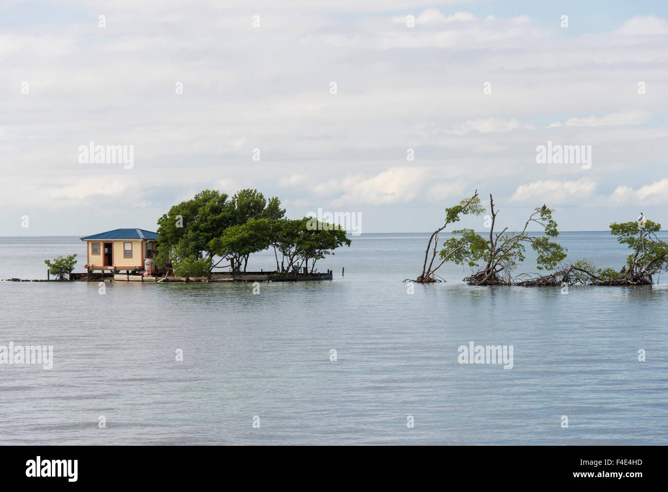 Placencia, Belize, Central America. Floating fish camp in Caribbean Sea ...
