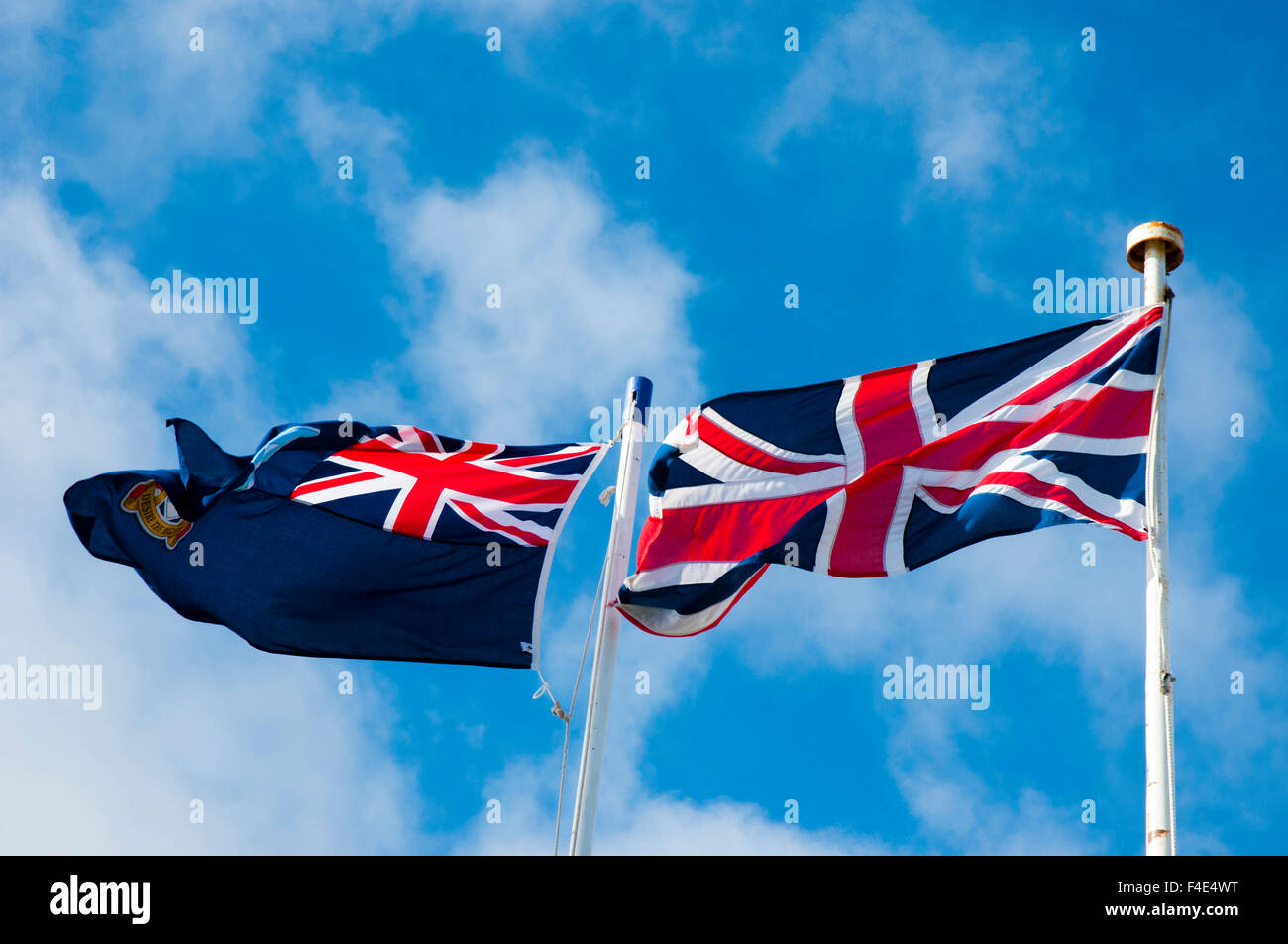 Falkland Islands. Stanley. British and Falklands islands flags Stock ...