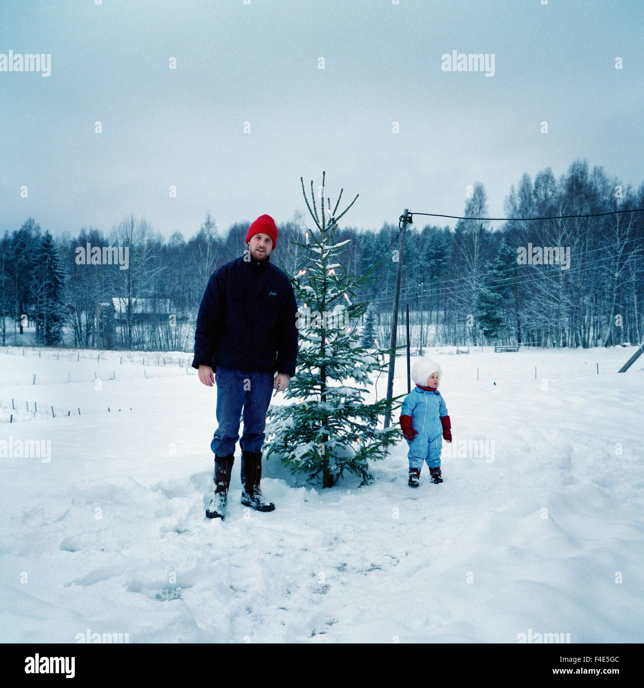 Father, daughter and Christmas tree, Dalarna, Sweden Stock Photo - Alamy