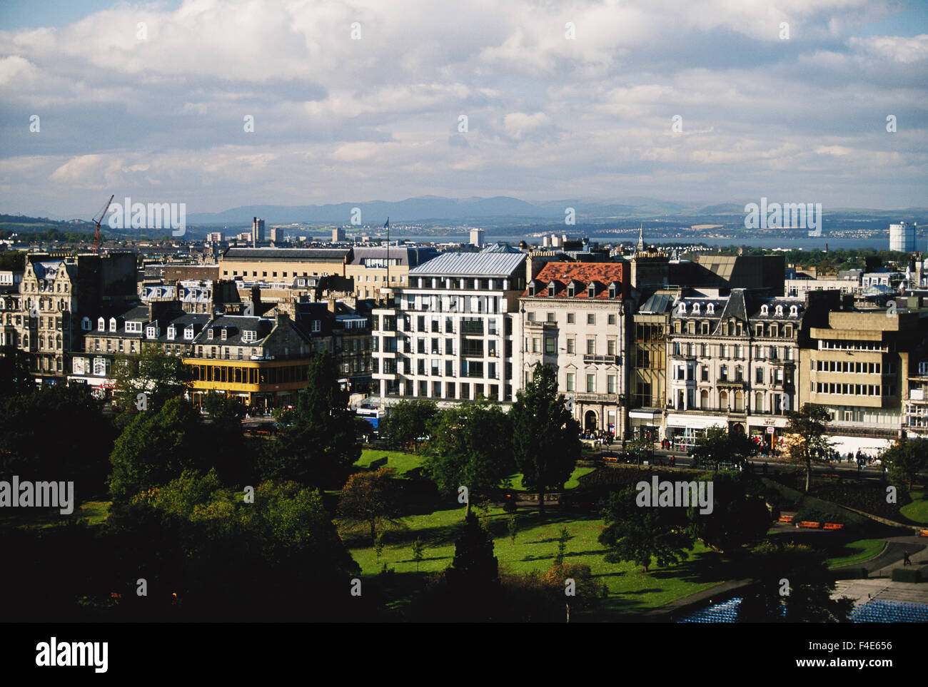 Scotland, Edinburgh. Princess street, West End from Edinburgh Castle ...
