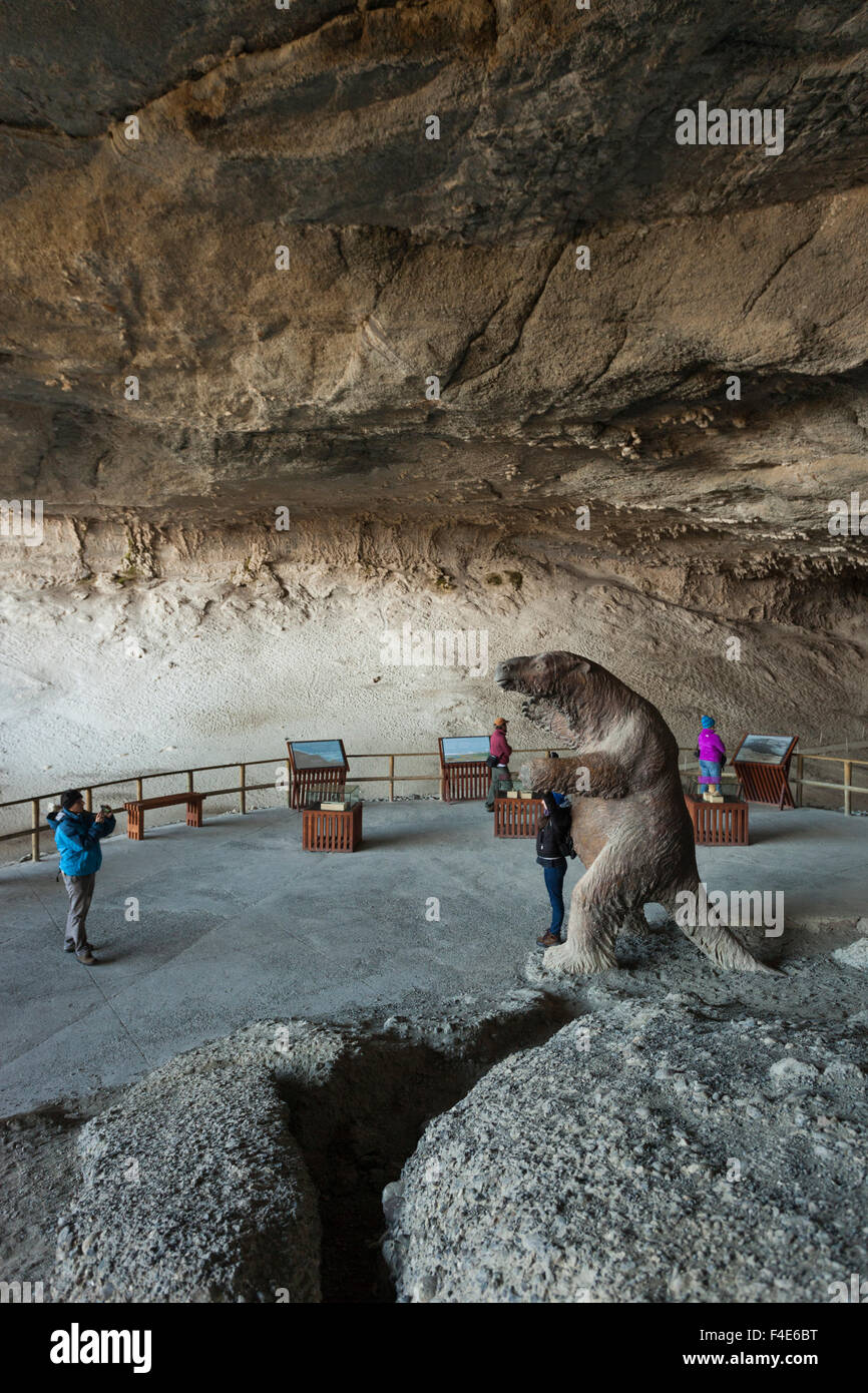 Chile, Magallanes Region, Puerto Natales, Cueva de Milodon, statue of ...