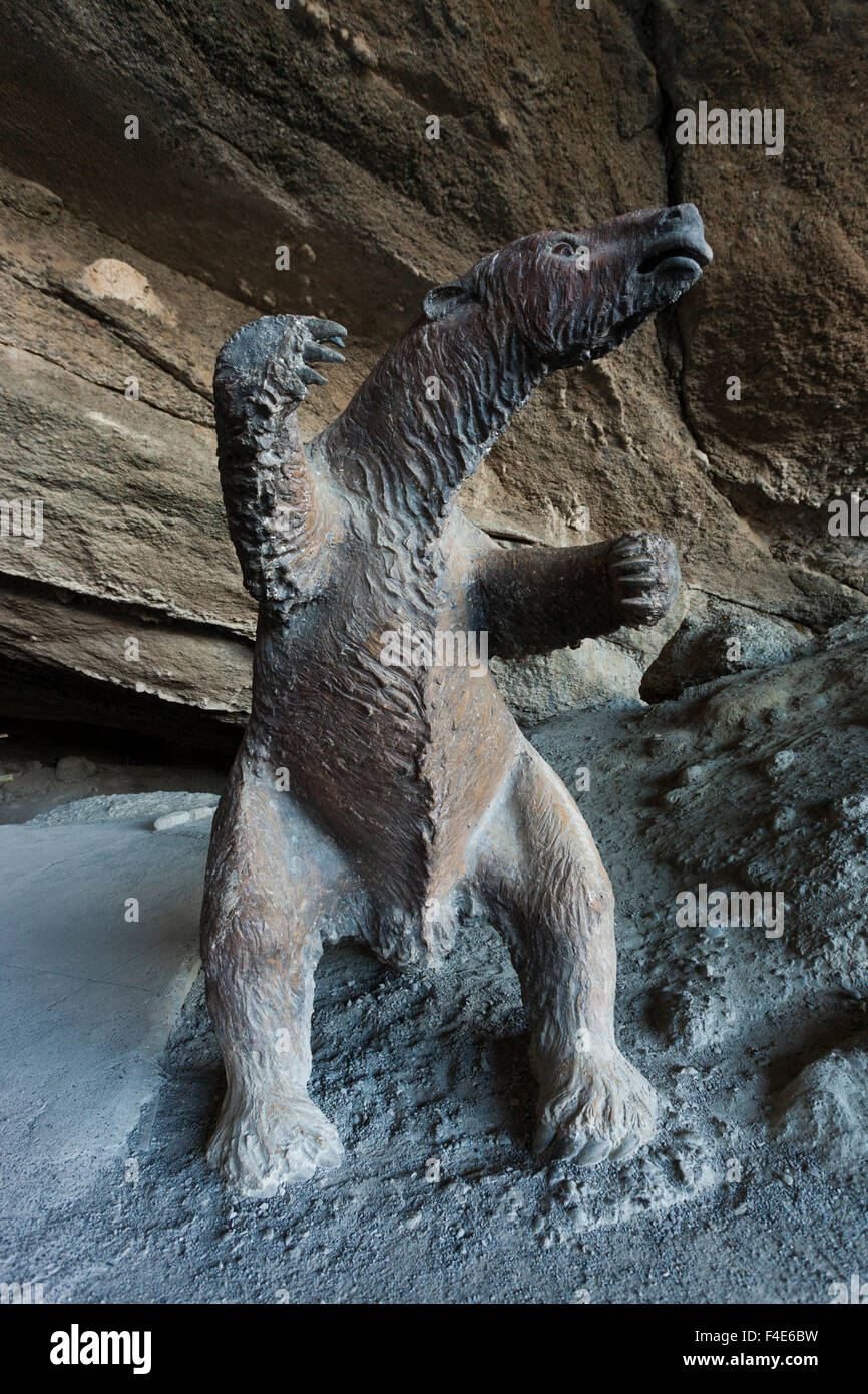 Chile, Magallanes Region, Puerto Natales, Cueva de Milodon, statue of ...