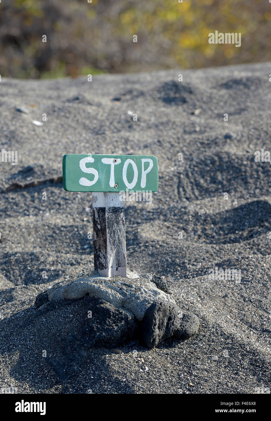 South America, Ecuador, Galapagos Islands, Isabela Island. Sign to keep ...