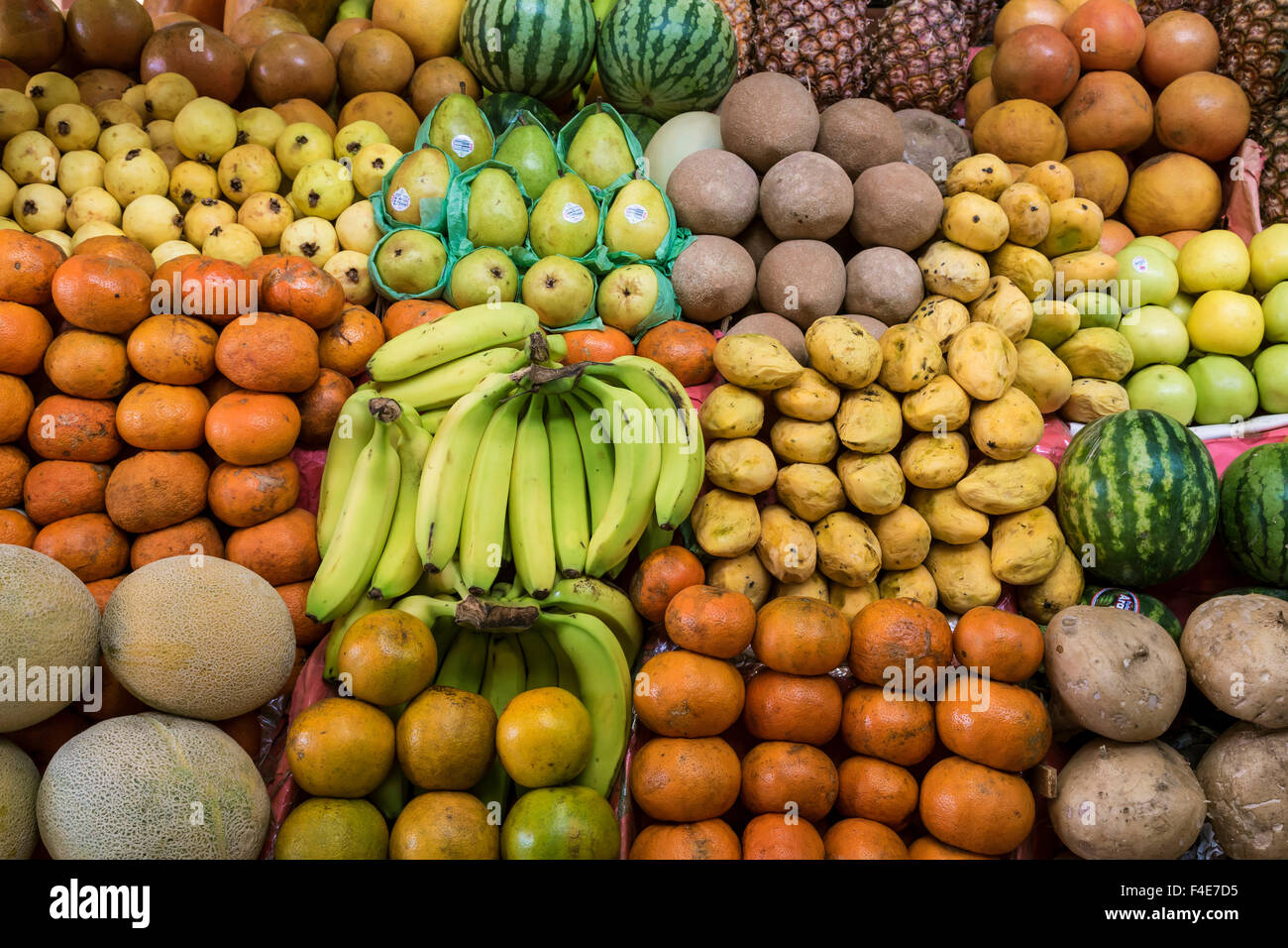 Mexico, San Miguel de Allende. Display of fruits and vegetables at ...
