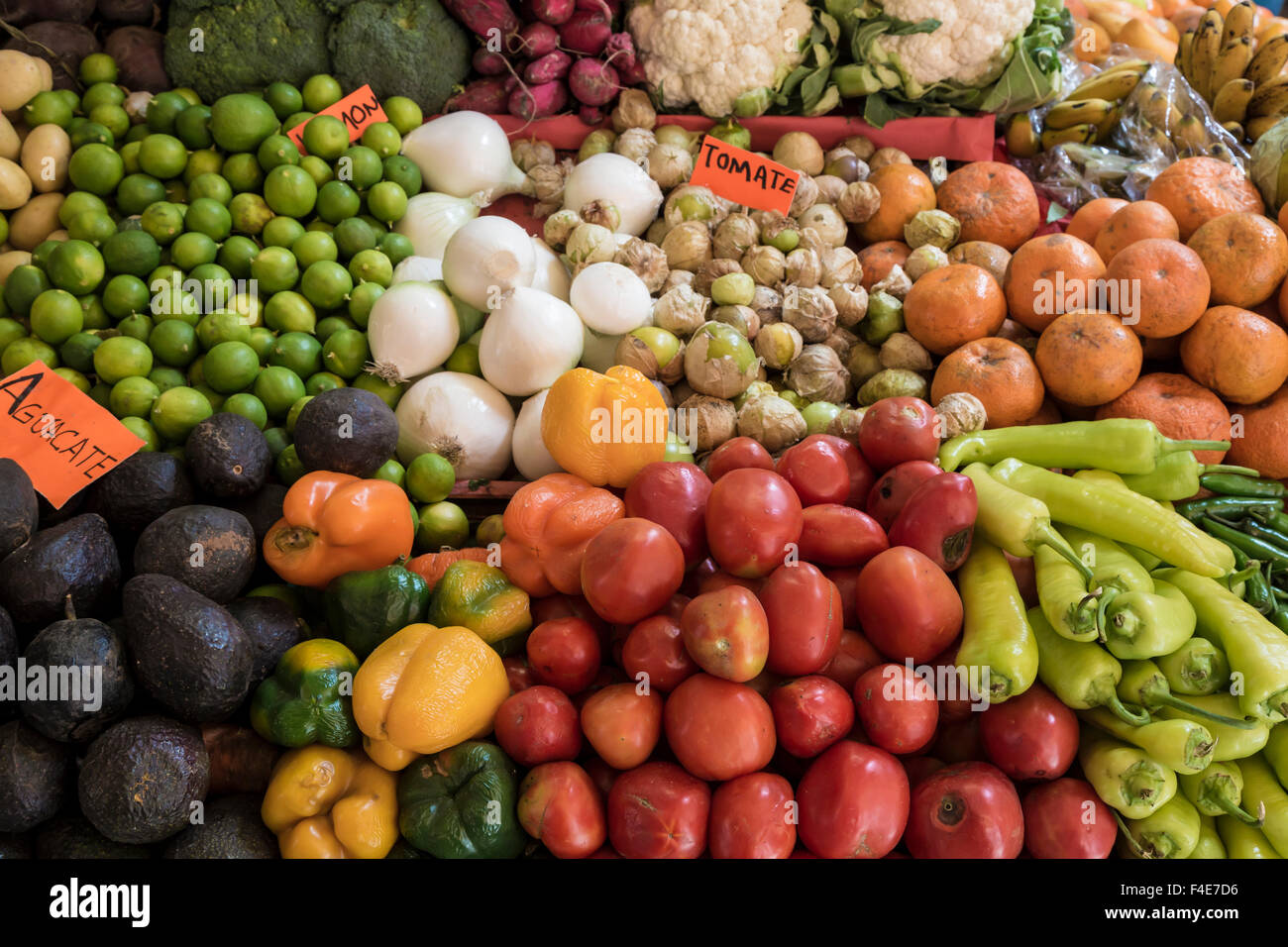 Mexico, San Miguel de Allende. Display of fruits and vegetables at ...
