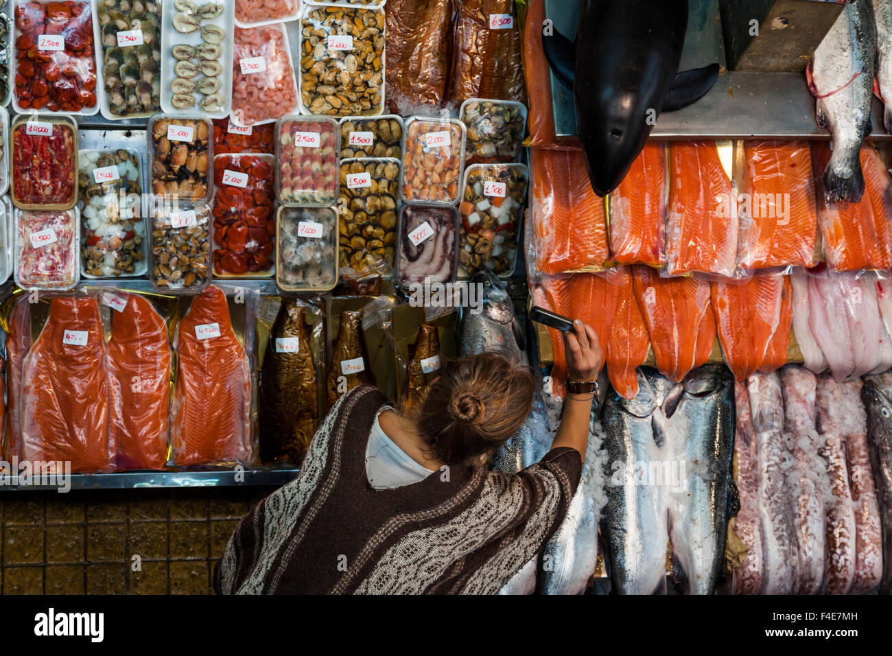 Chile, Los Lagos Region, Puerto Montt, Angelmo harbor market, overview ...