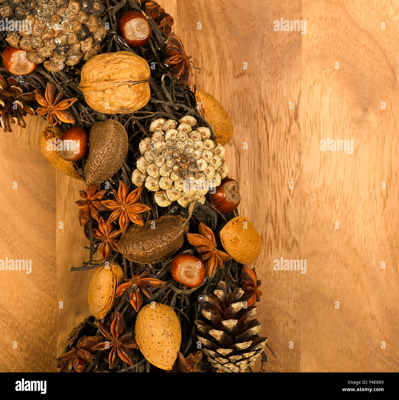 Christmas handmade natural wreath decoration pine cones, almonds, anise ...