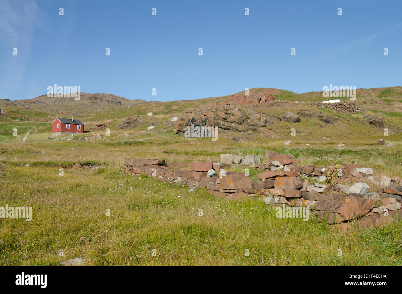 Greenland, Qassiarsuk. Brattahlid farm ruins from Erik the Red's 10th ...