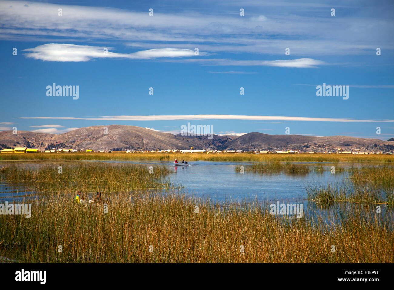 South America, Peru, Uros Islands. The floating reed islands of Lake ...