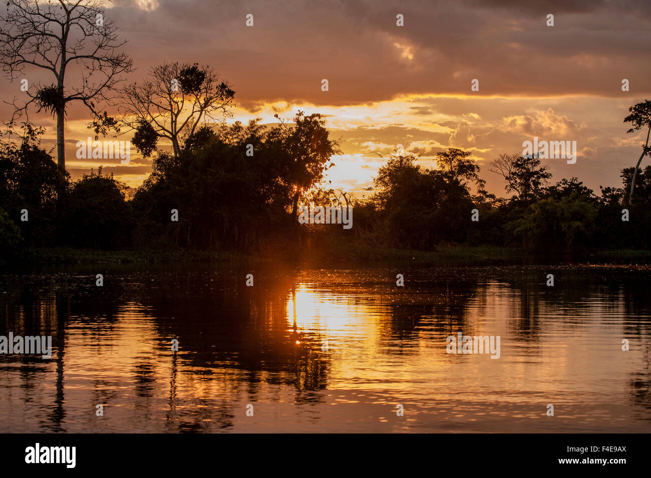 Clouds and reflections at sunset, Amazon basin, Peru Stock Photo - Alamy