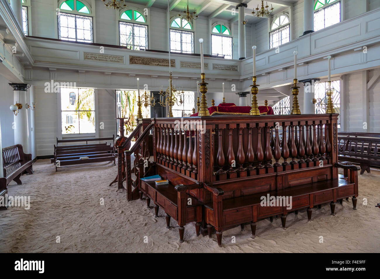 South America, Suriname, Paramaribo. Interior of the Neveh Shalom ...