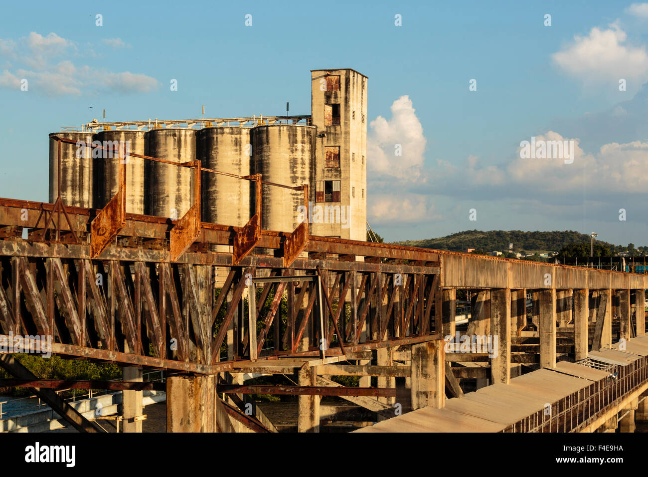 South America, Venezuela, Orinoco. Industrial structure at port on ...