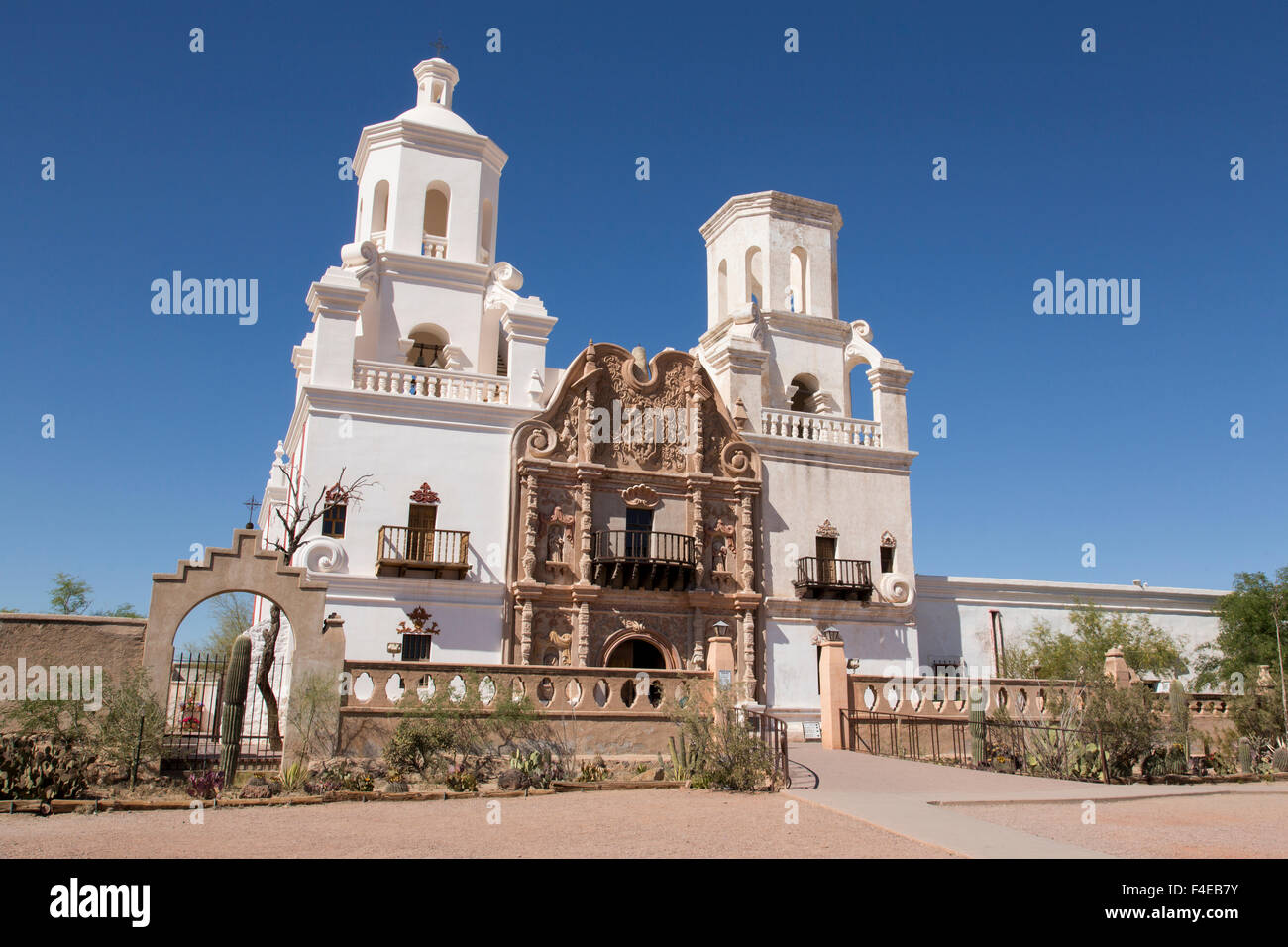 USA, Arizona, O'odham San Xavier Indian Reservation. Front of San ...